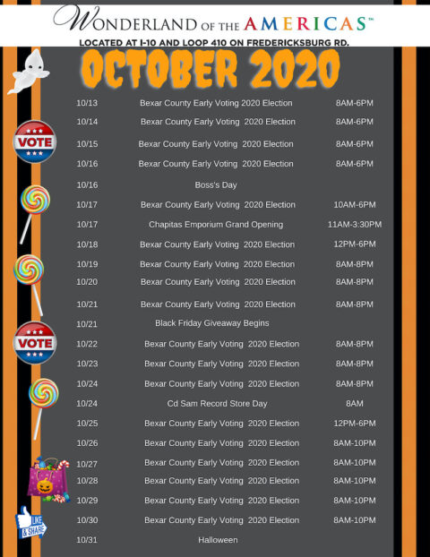 Events Calendar Oct 2020 - Wonderland of the Americas